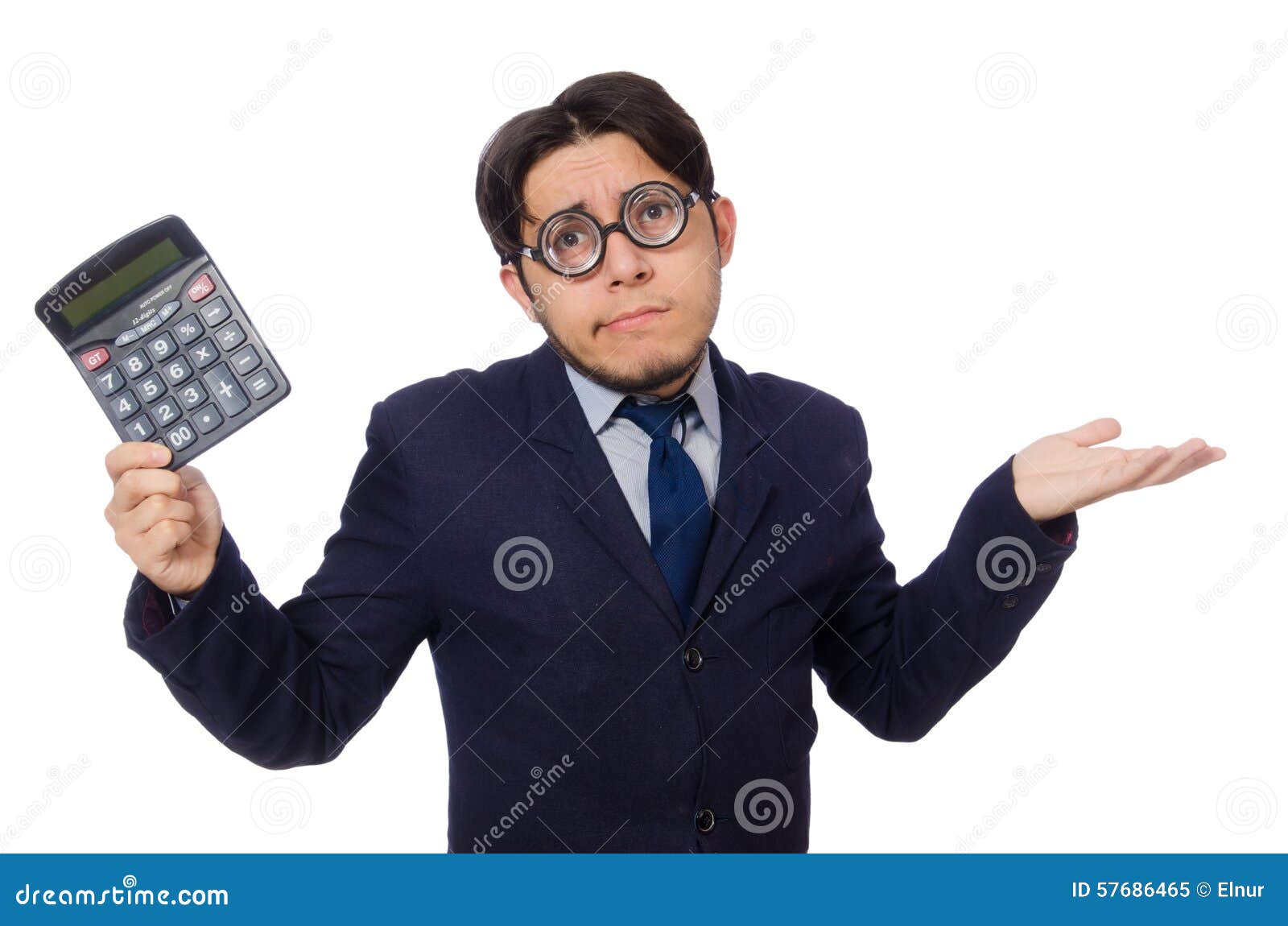 Funny Man with Calculator Isolated on White Stock Image - Image of ...