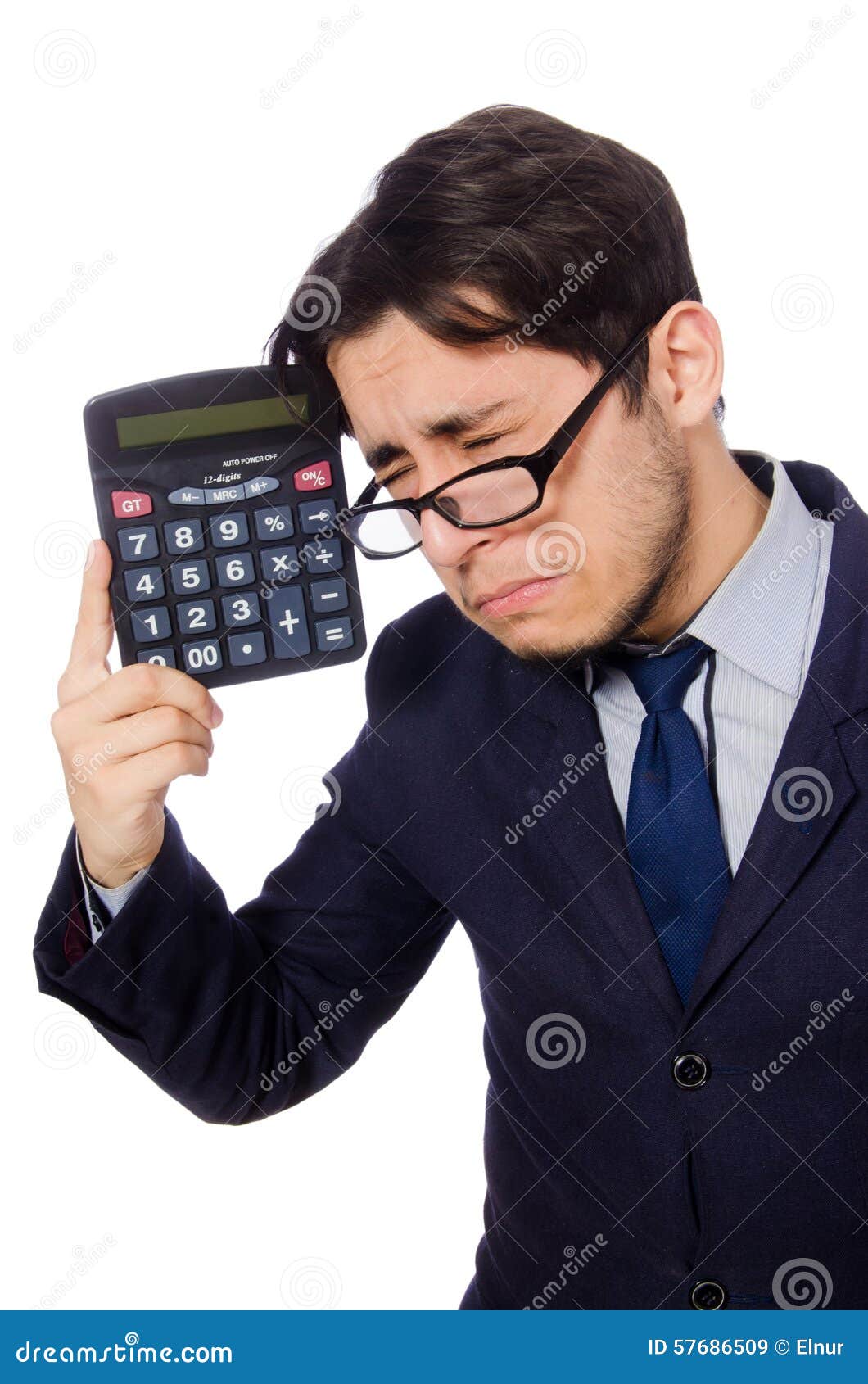 Funny Man with Calculator Isolated on White Stock Image - Image of ...