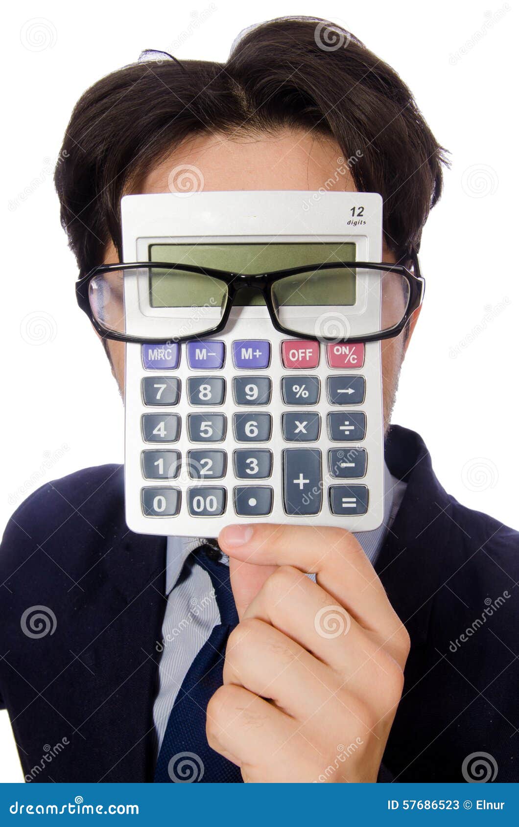 Funny Man with Calculator Isolated on White Stock Image - Image of ...