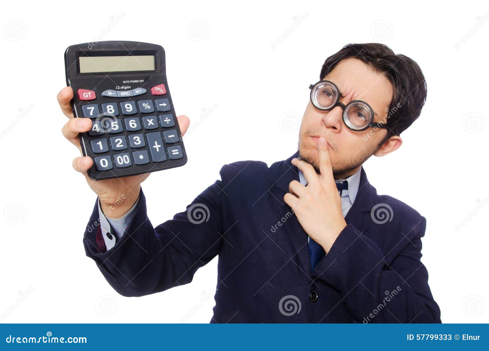 Funny Man with Calculator Isolated on White Stock Image - Image of ...