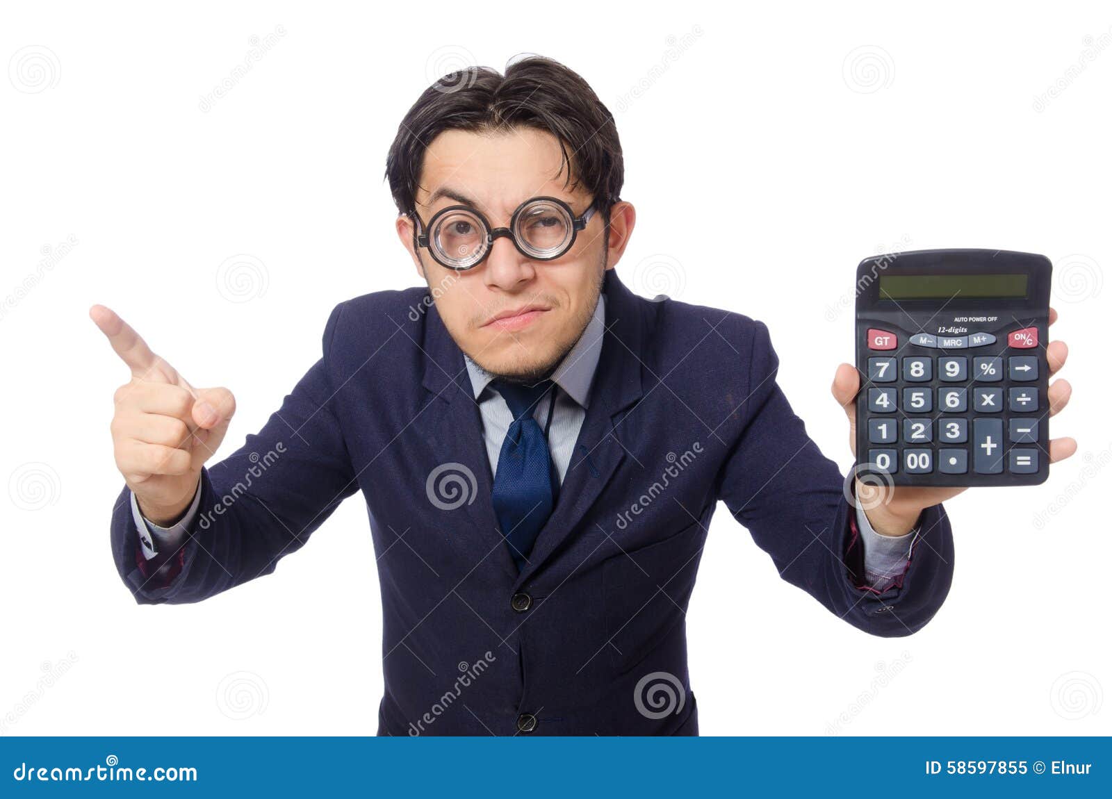 Funny Man with Calculator Isolated on White Stock Image - Image of ...