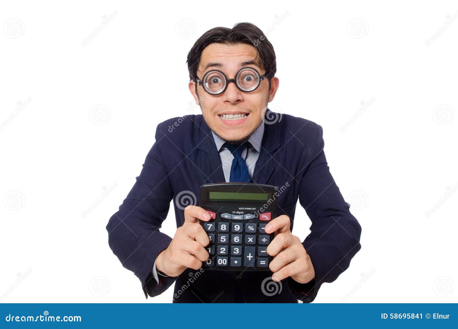 Funny Man with Calculator Isolated on White Stock Image - Image of ...