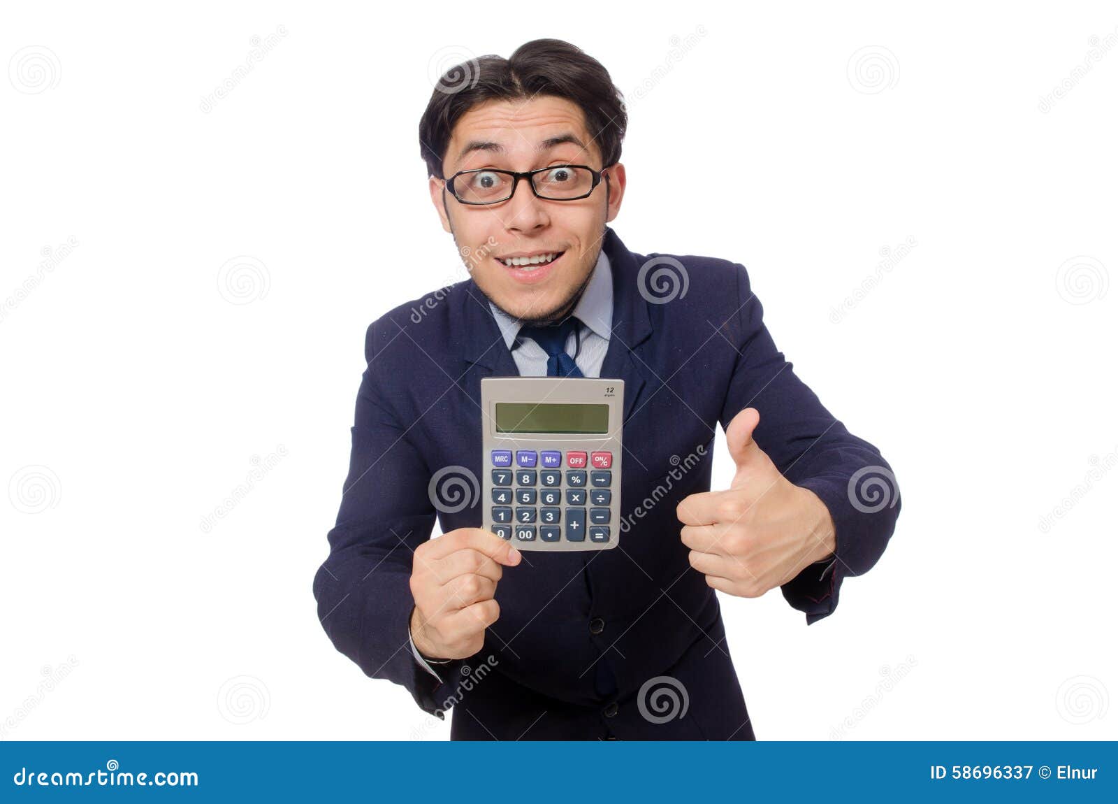 Funny Man with Calculator Isolated on White Stock Image - Image of ...