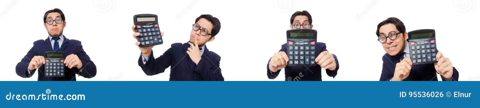 The Funny Man with Calculator Isolated on White Stock Photo - Image of ...