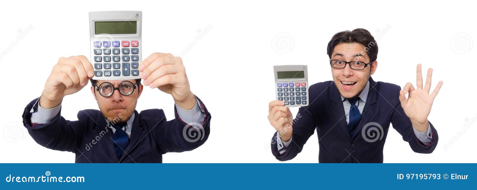 The Funny Man with Calculator Isolated on White Stock Image - Image of ...