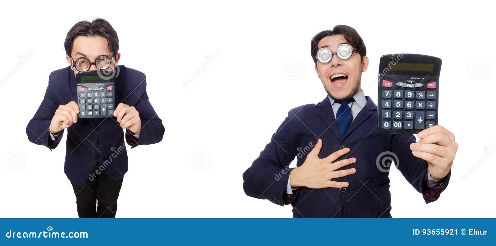 The Funny Man with Calculator on White Stock Image - Image of ...