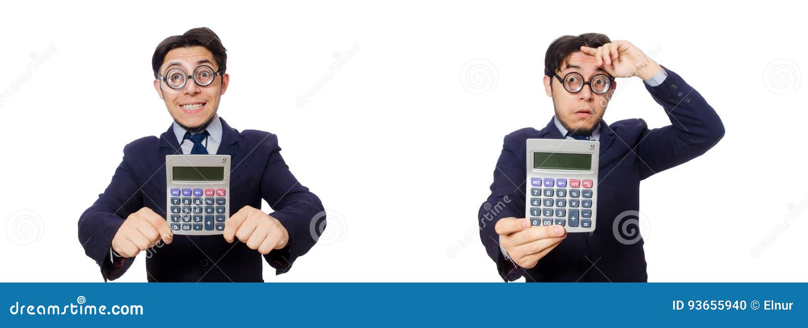 The Funny Man with Calculator on White Stock Photo - Image of composite ...