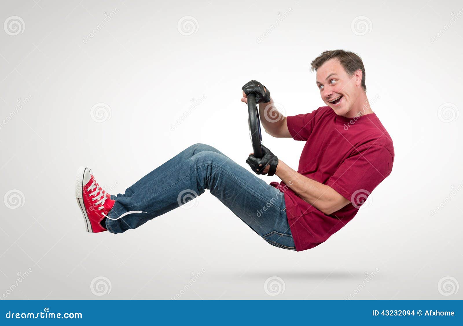 Funny Man Car Driver with a Wheel, Auto Concept Stock Photo - Image of ...