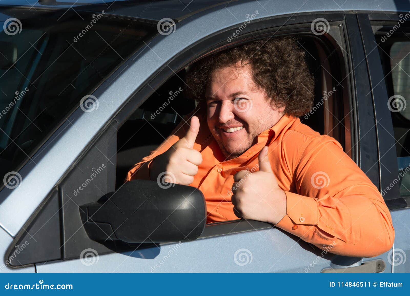 Funny fat man in the car. stock image. Image of funny - 114846511