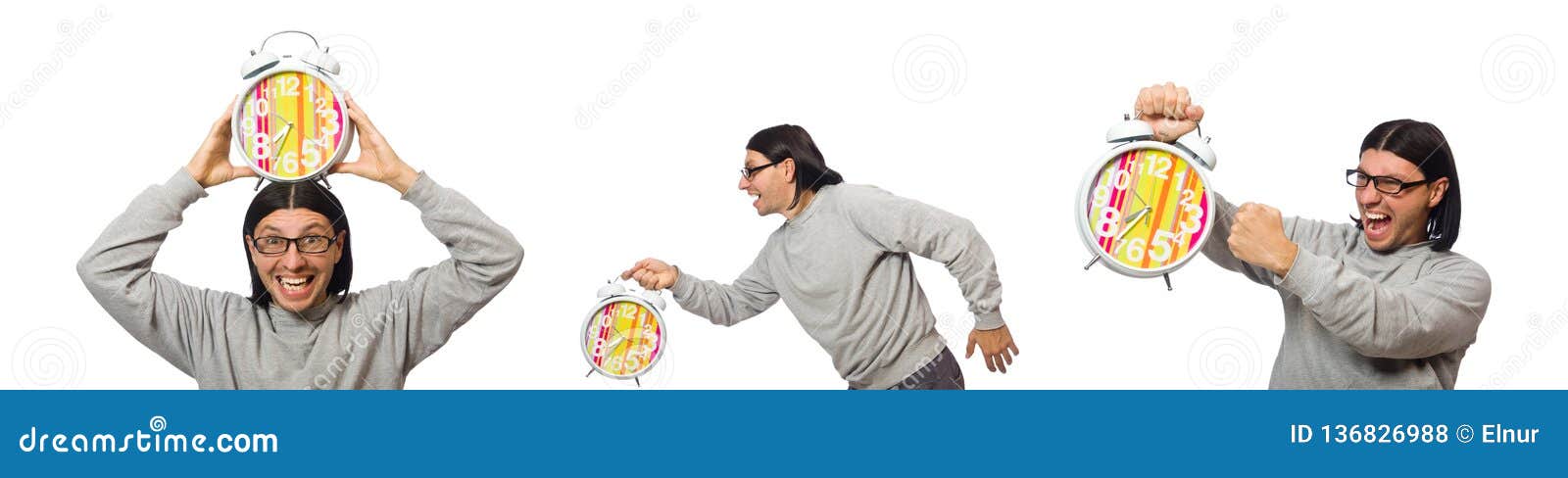 The Funny Man with Clock Isolated on White Stock Photo - Image of ...