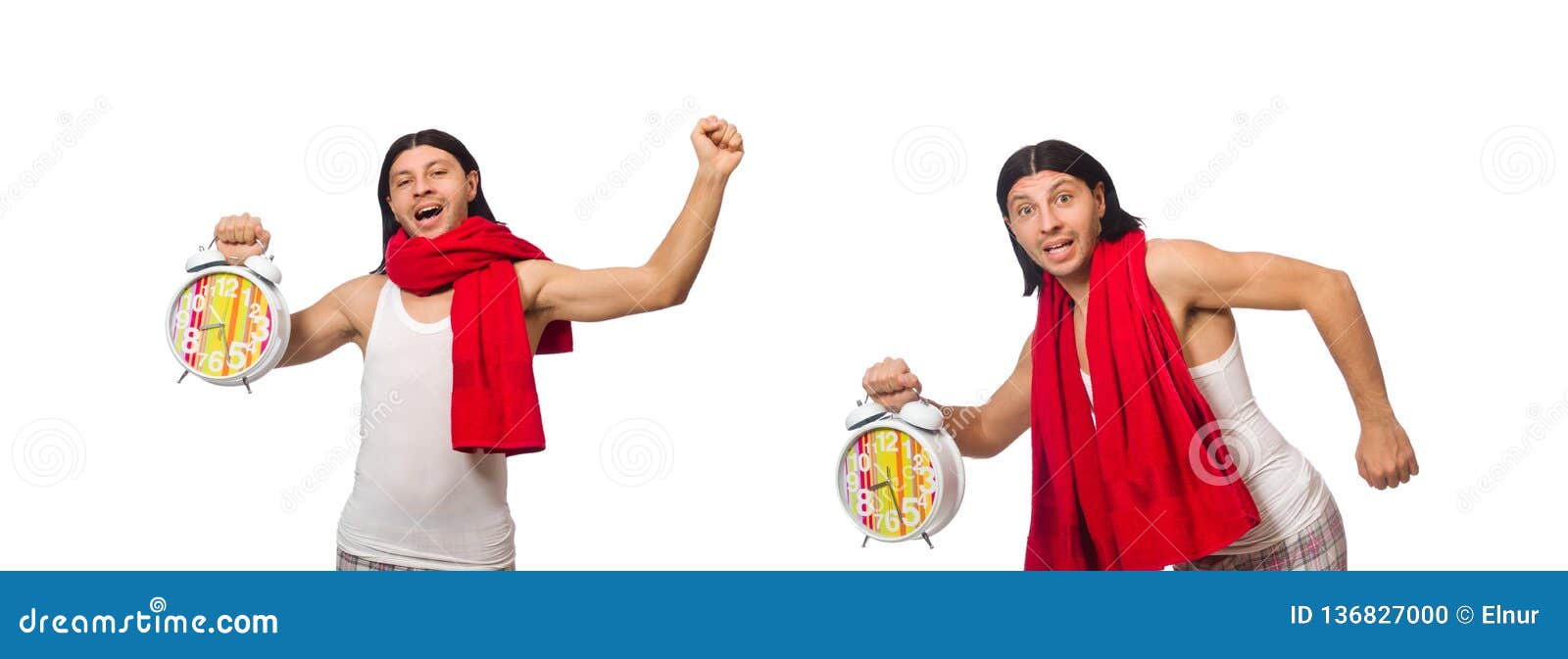 The Funny Man with Clock Isolated on White Stock Photo - Image of ...