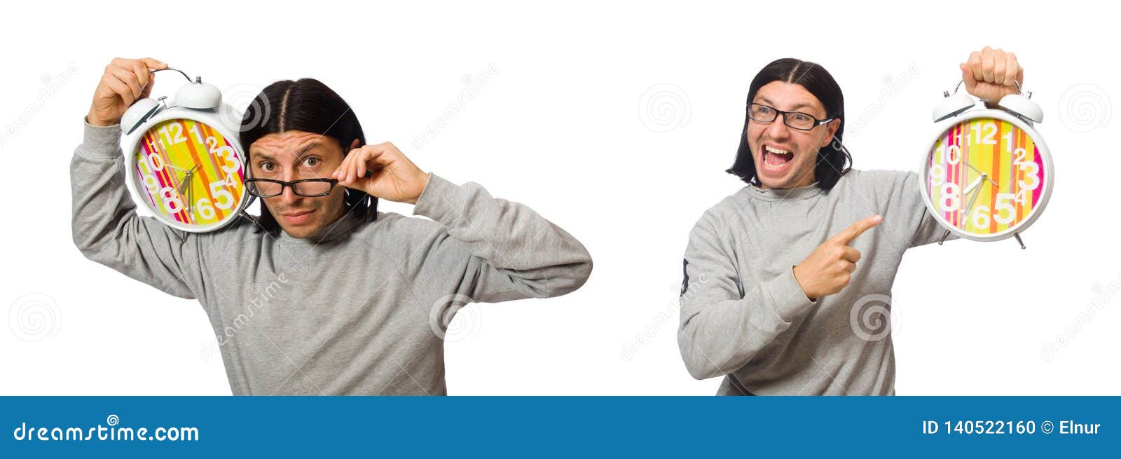 The Funny Man with Clock Isolated on White Stock Photo - Image of late ...