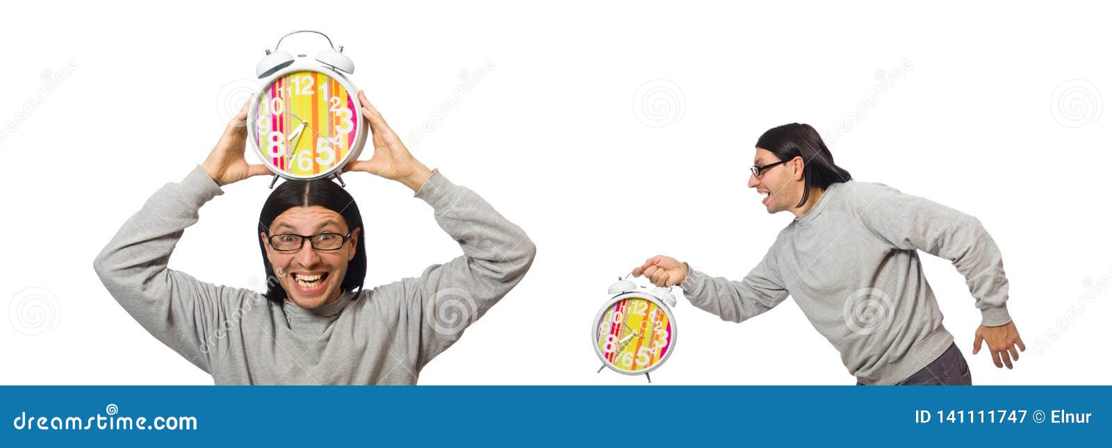 The Funny Man with Clock Isolated on White Stock Image - Image of ...