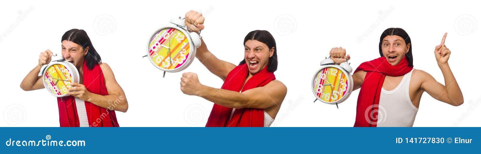 The Funny Man with Clock Isolated on White Stock Photo - Image of ...