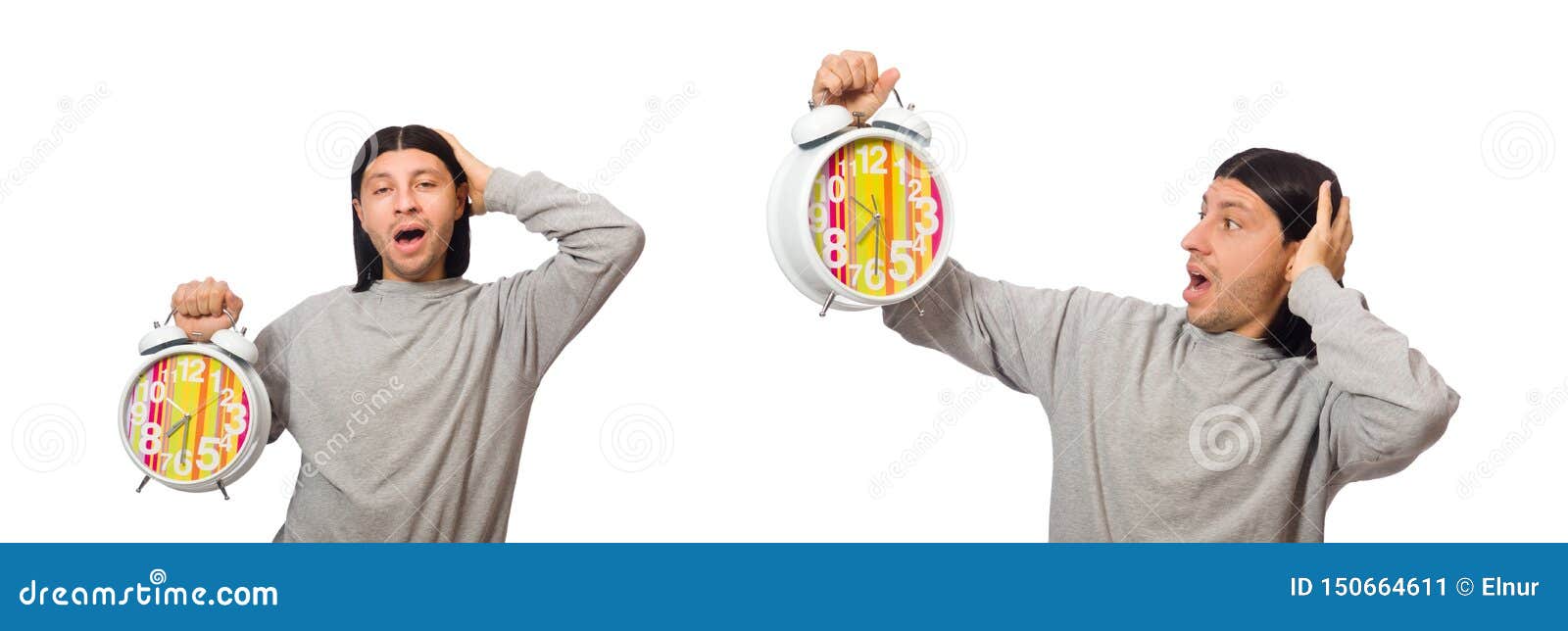 The Funny Man with Clock Isolated on White Stock Image - Image of poses ...