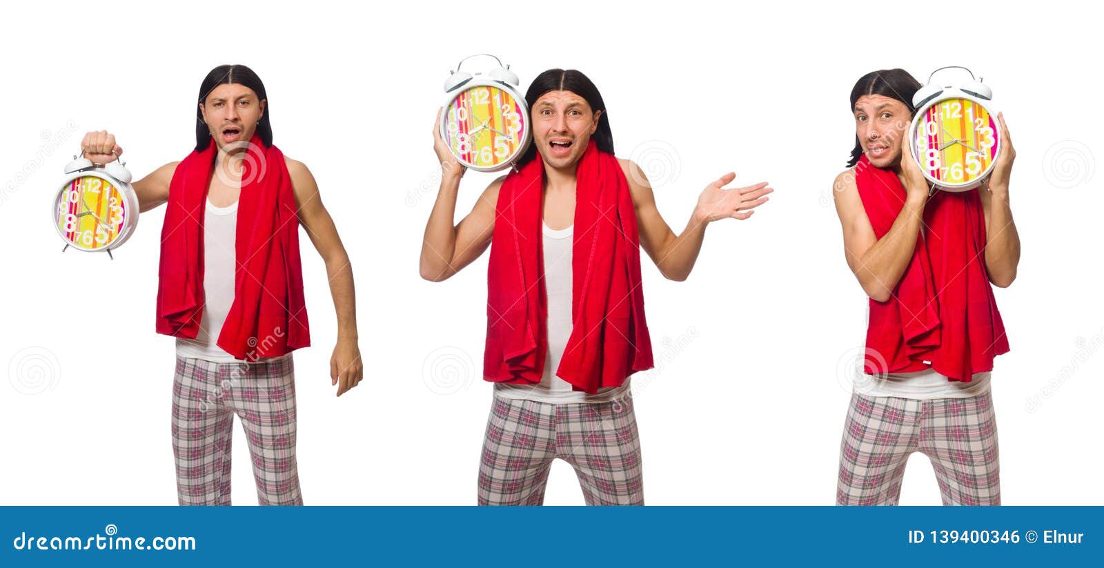 The Funny Man with Clock Isolated on White Stock Photo - Image of lazy ...