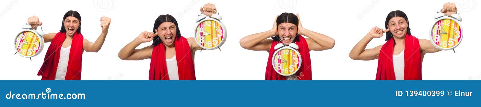 The Funny Man with Clock Isolated on White Stock Image - Image of ...