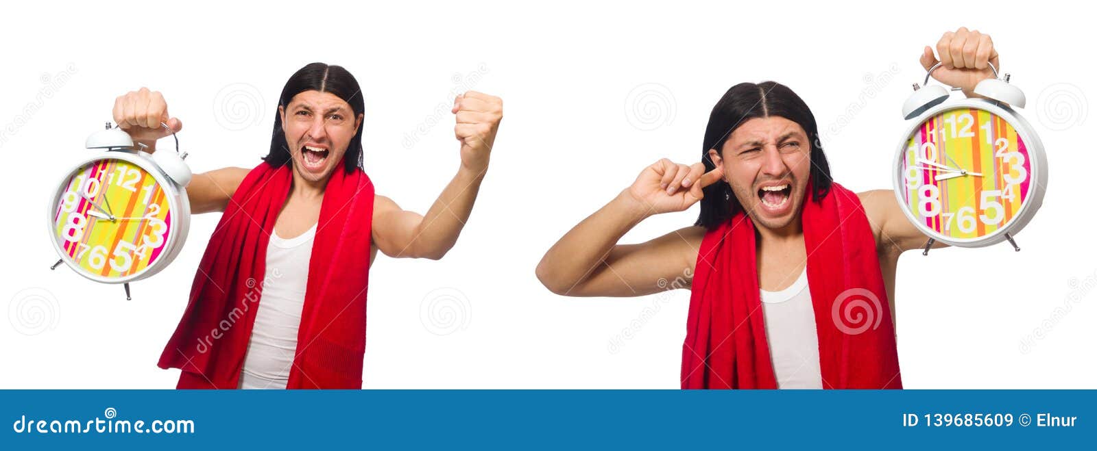 The Funny Man with Clock Isolated on White Stock Image - Image of ...