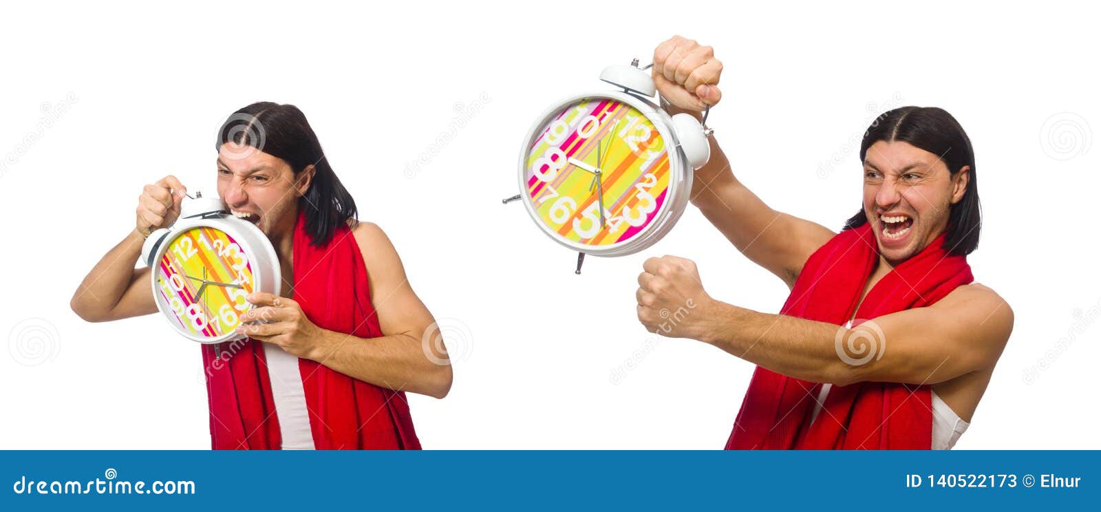 The Funny Man with Clock Isolated on White Stock Image - Image of ...