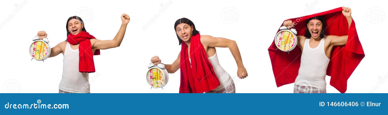 The Funny Man with Clock Isolated on White Stock Photo - Image of sleep ...