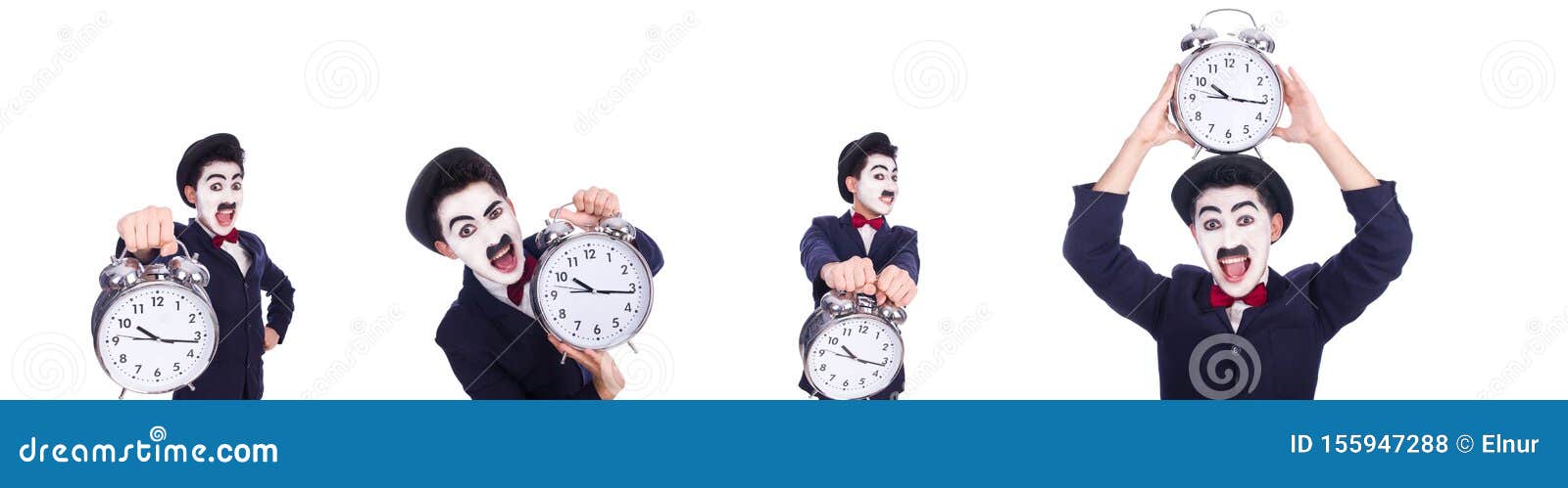 Funny Man with Clock on White Stock Photo - Image of montage, humor ...