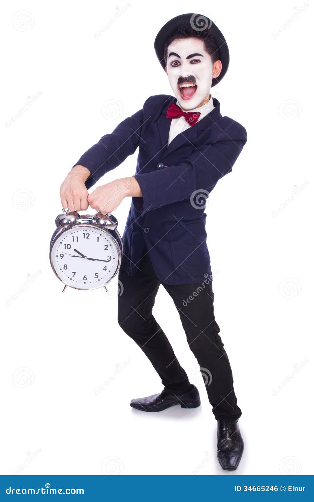 Funny man with clock stock photo. Image of charlie, comedian - 34665246