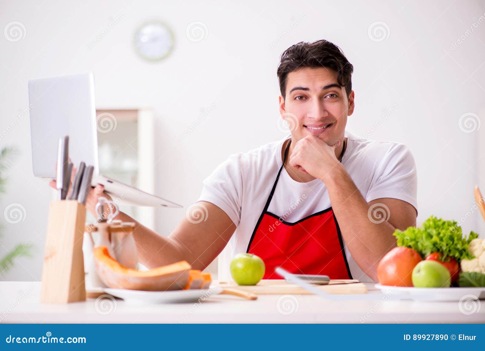 The Funny Man Cook Working in the Kitchen Stock Photo - Image of media ...