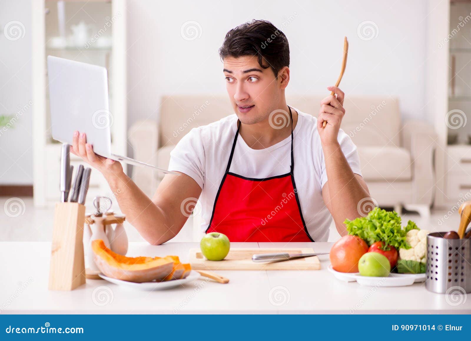 The Funny Man Cook Working in the Kitchen Stock Photo - Image of ...