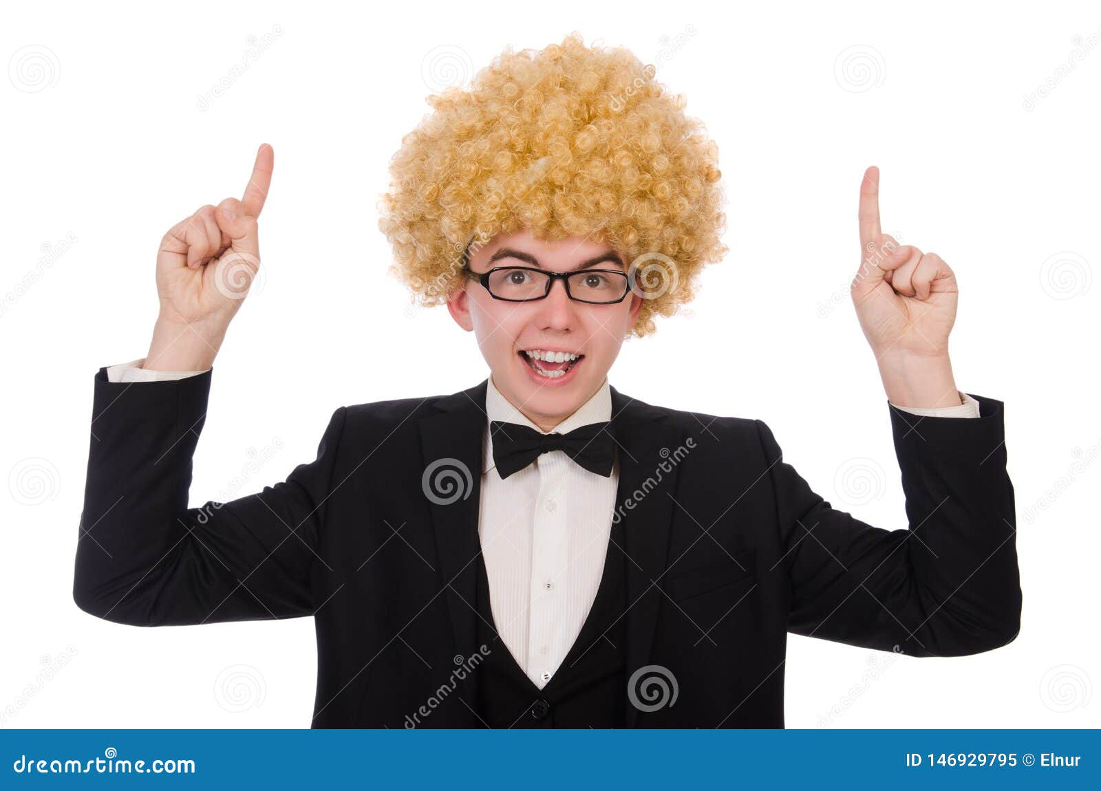 The Funny Man with Curly Hair Style Stock Image - Image of isolated ...