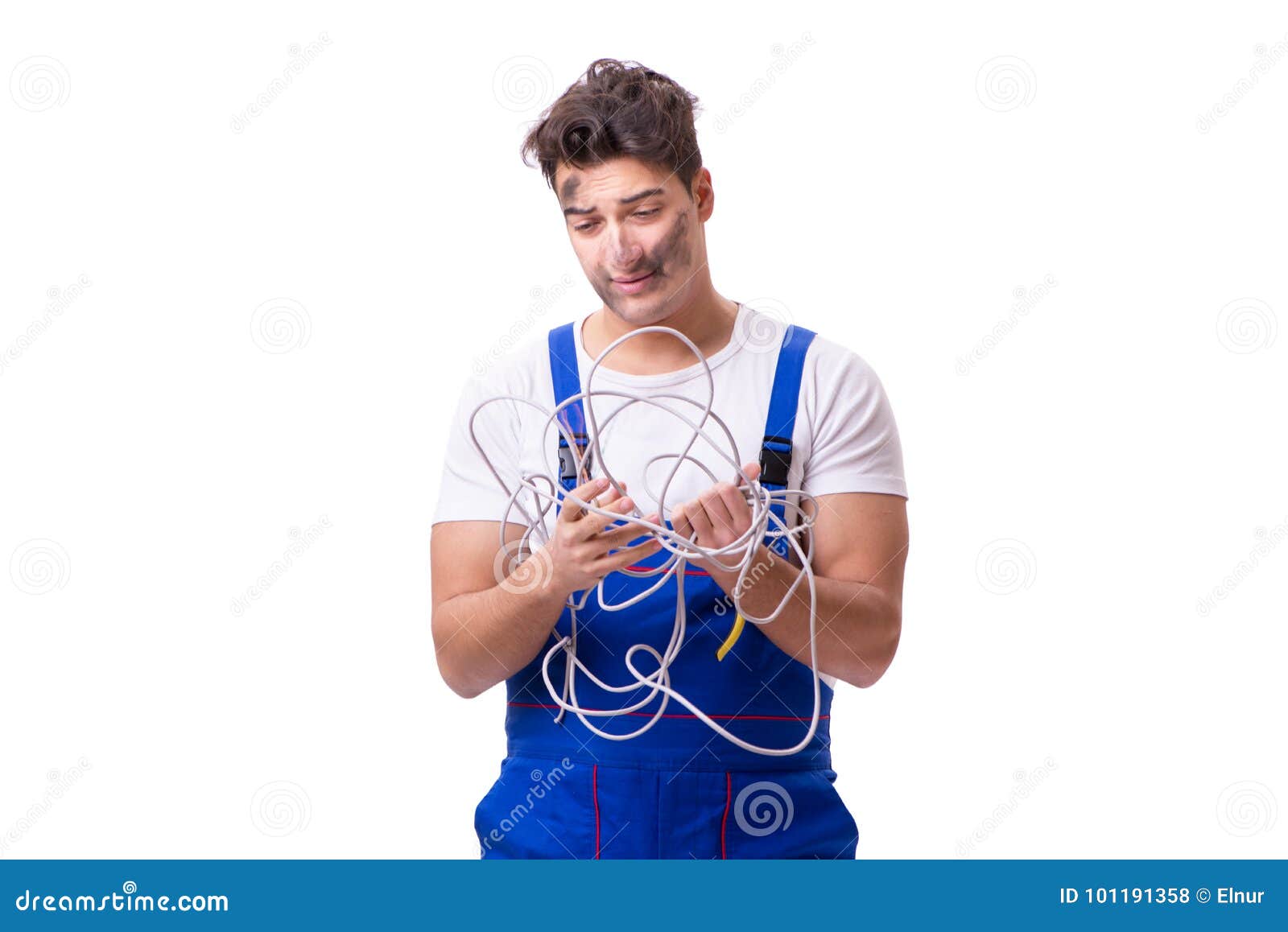 The Funny Man Doing Electrical Repair Stock Photo - Image of industrial ...
