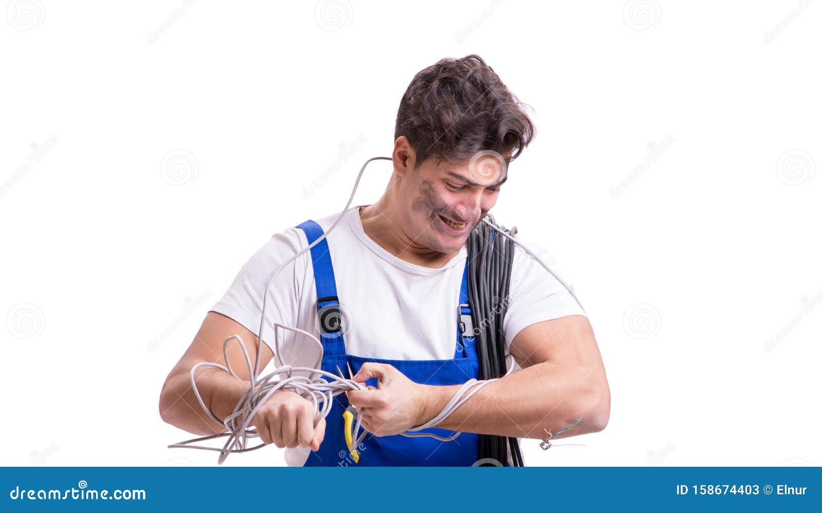 Funny Man Doing Electrical Repair Stock Image - Image of electrical ...