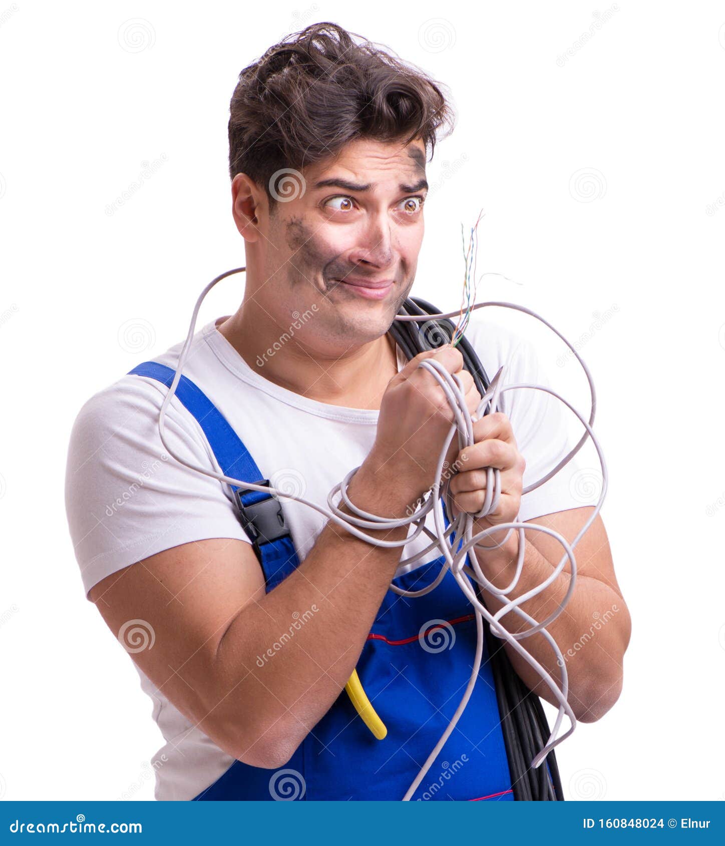Funny Man Doing Electrical Repair Stock Photo - Image of scared ...