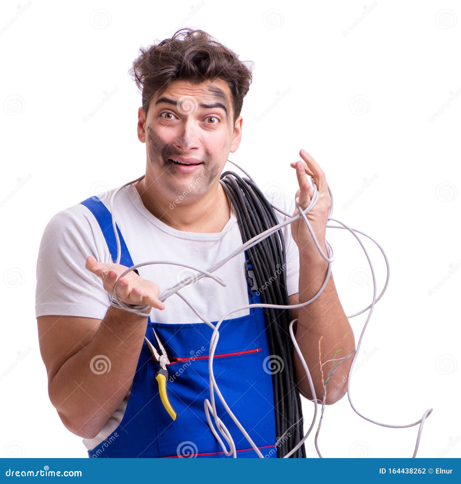 Funny Man Doing Electrical Repair Stock Photo - Image of industrial ...