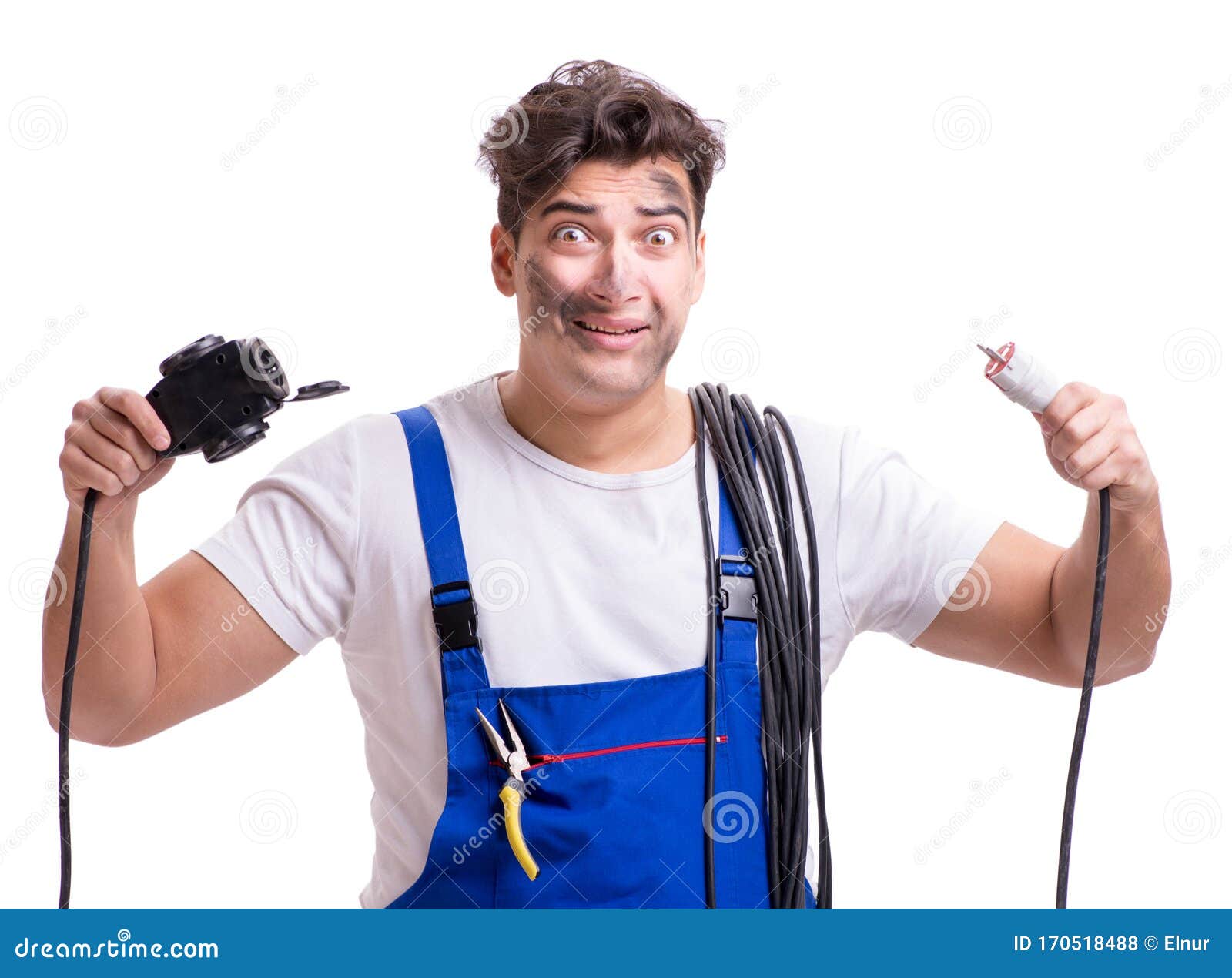 Funny Man Doing Electrical Repair Stock Photo - Image of isolated ...