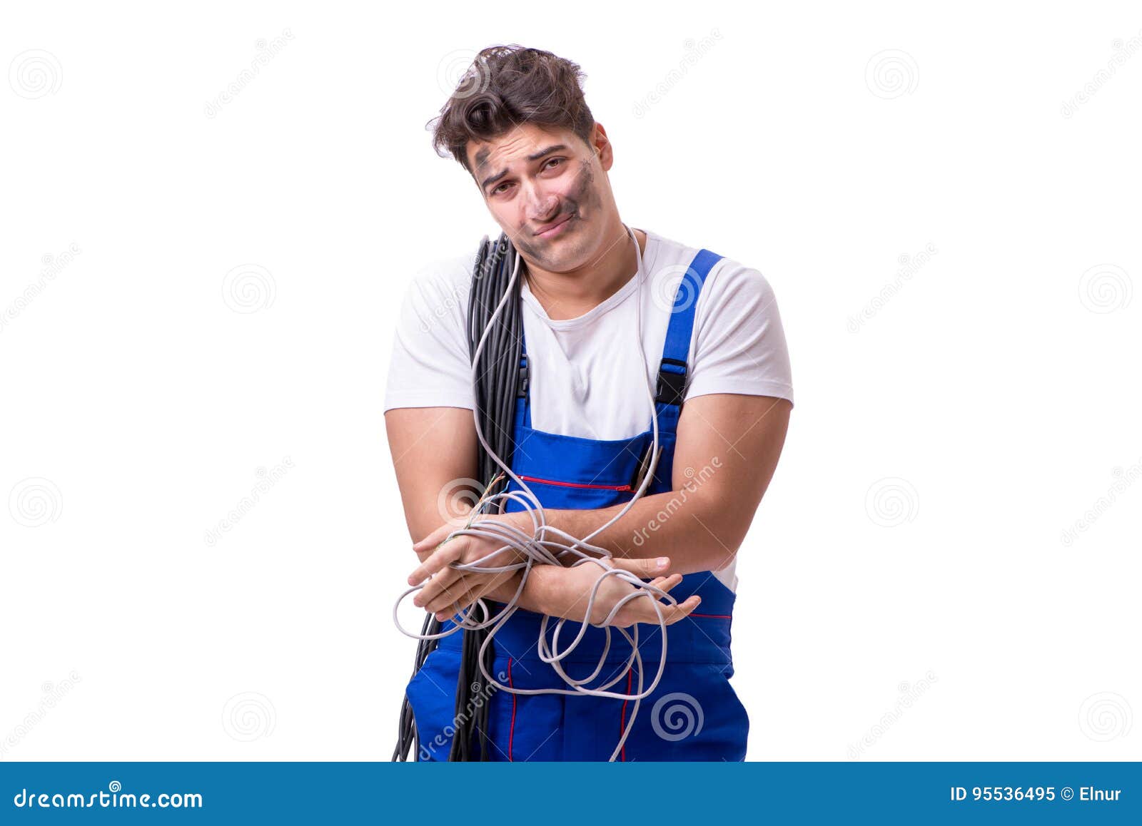 The Funny Man Doing Electrical Repair Stock Image - Image of repairman ...