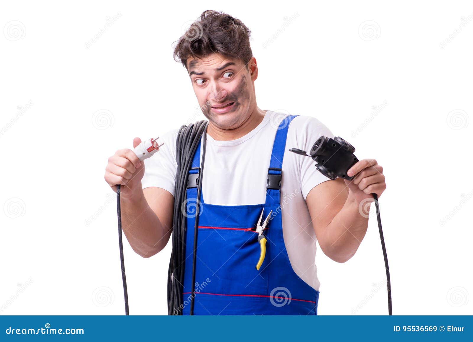 The Funny Man Doing Electrical Repair Stock Image - Image of safety ...