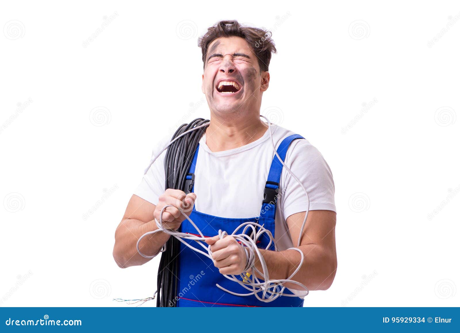 The Funny Man Doing Electrical Repair Stock Photo - Image of electrical ...