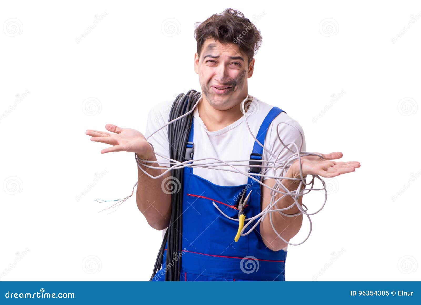 The Funny Man Doing Electrical Repair Stock Image - Image of baffled ...