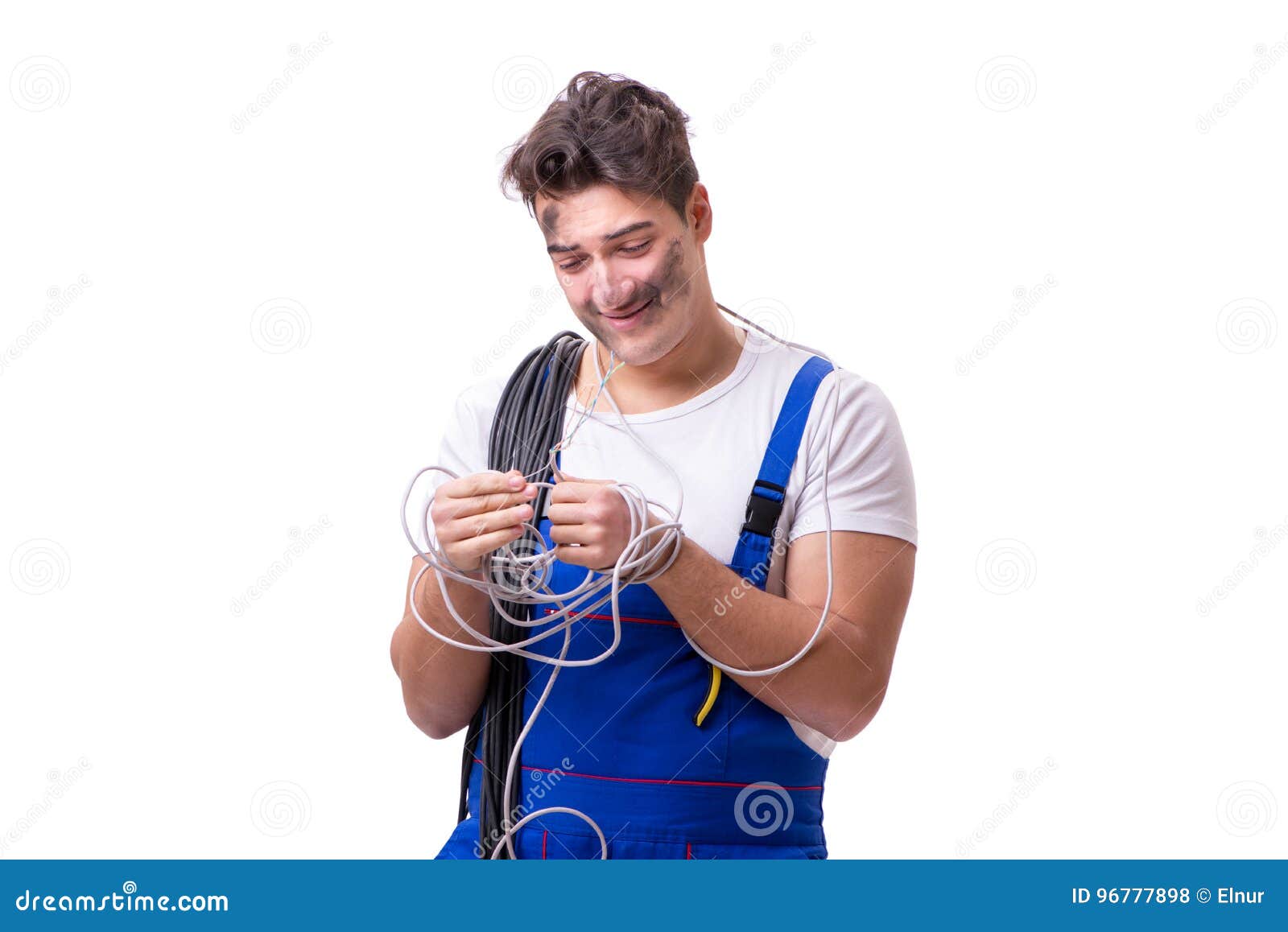 The Funny Man Doing Electrical Repair Stock Photo - Image of ...