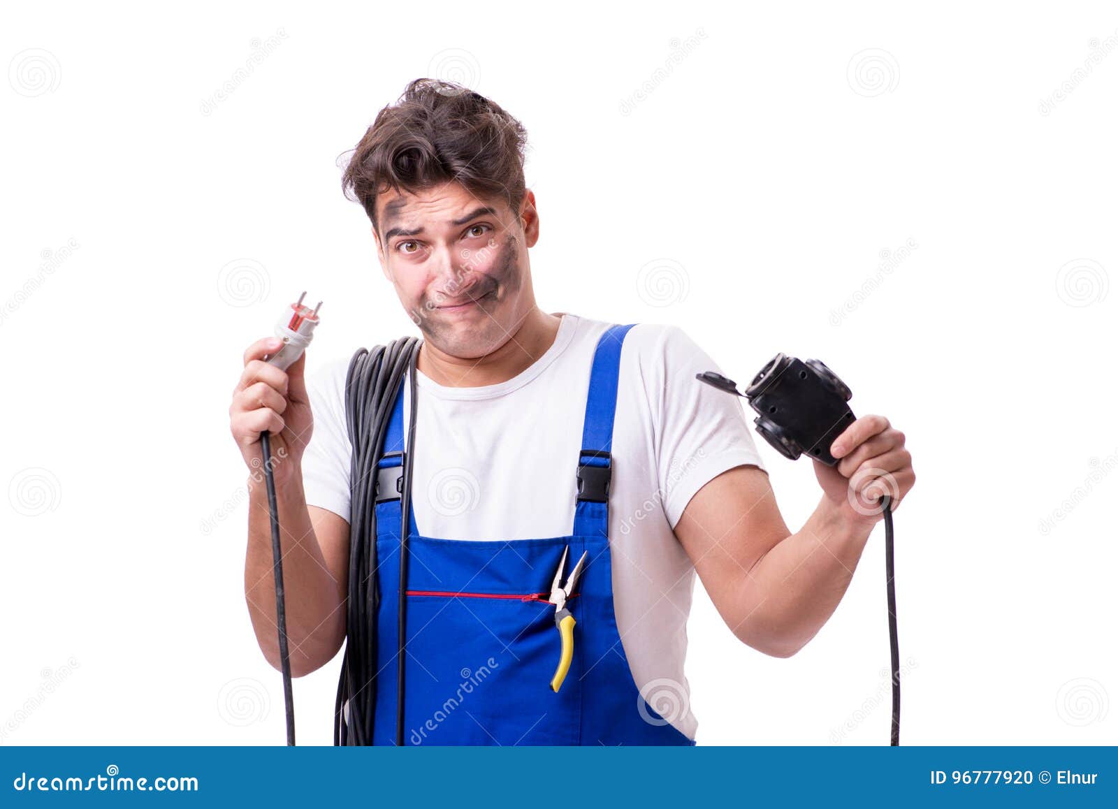 The Funny Man Doing Electrical Repair Stock Photo - Image of cabling ...