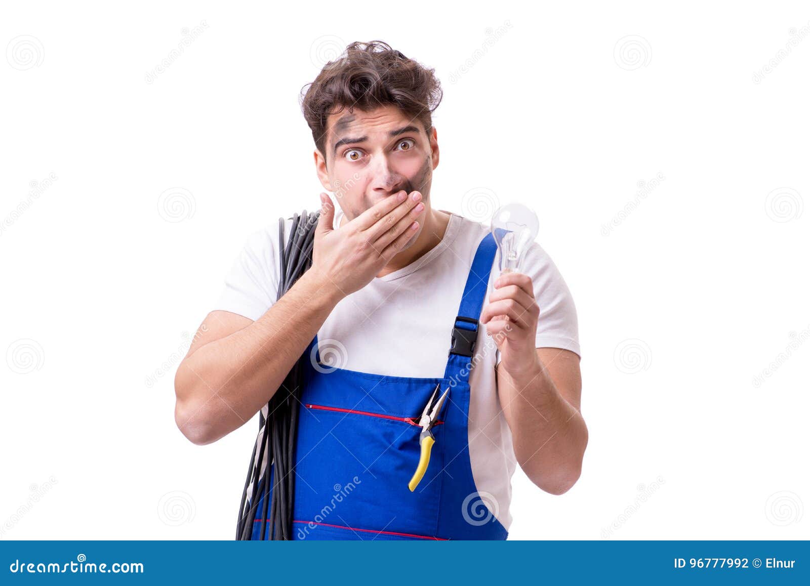 The Funny Man Doing Electrical Repair Stock Photo - Image of electrical ...