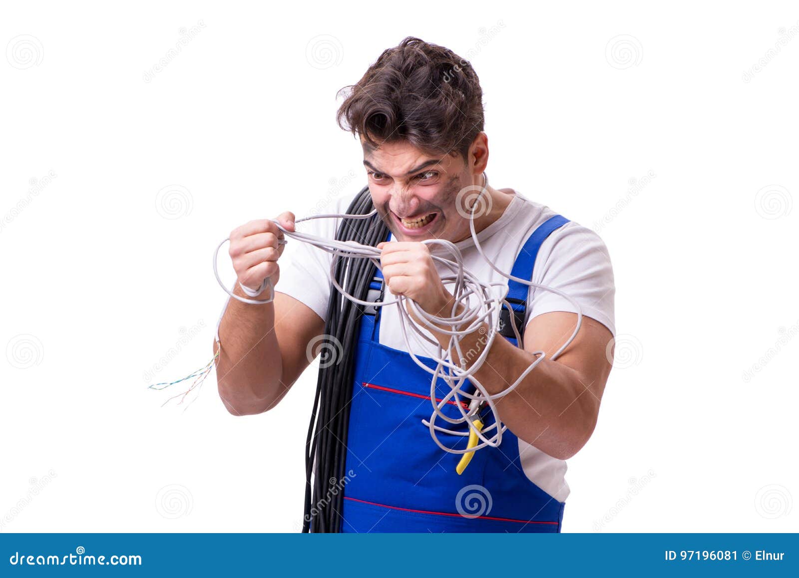 The Funny Man Doing Electrical Repair Stock Image - Image of face ...