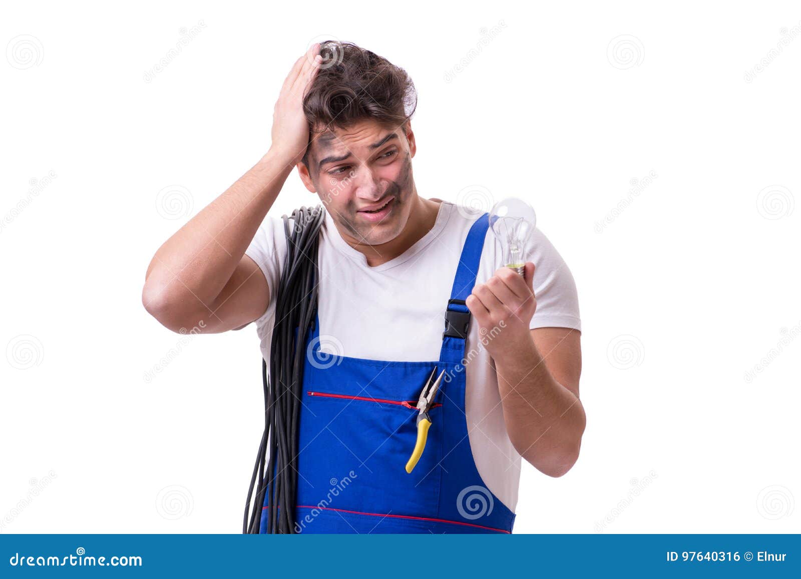The Funny Man Doing Electrical Repair Stock Photo - Image of electrical ...