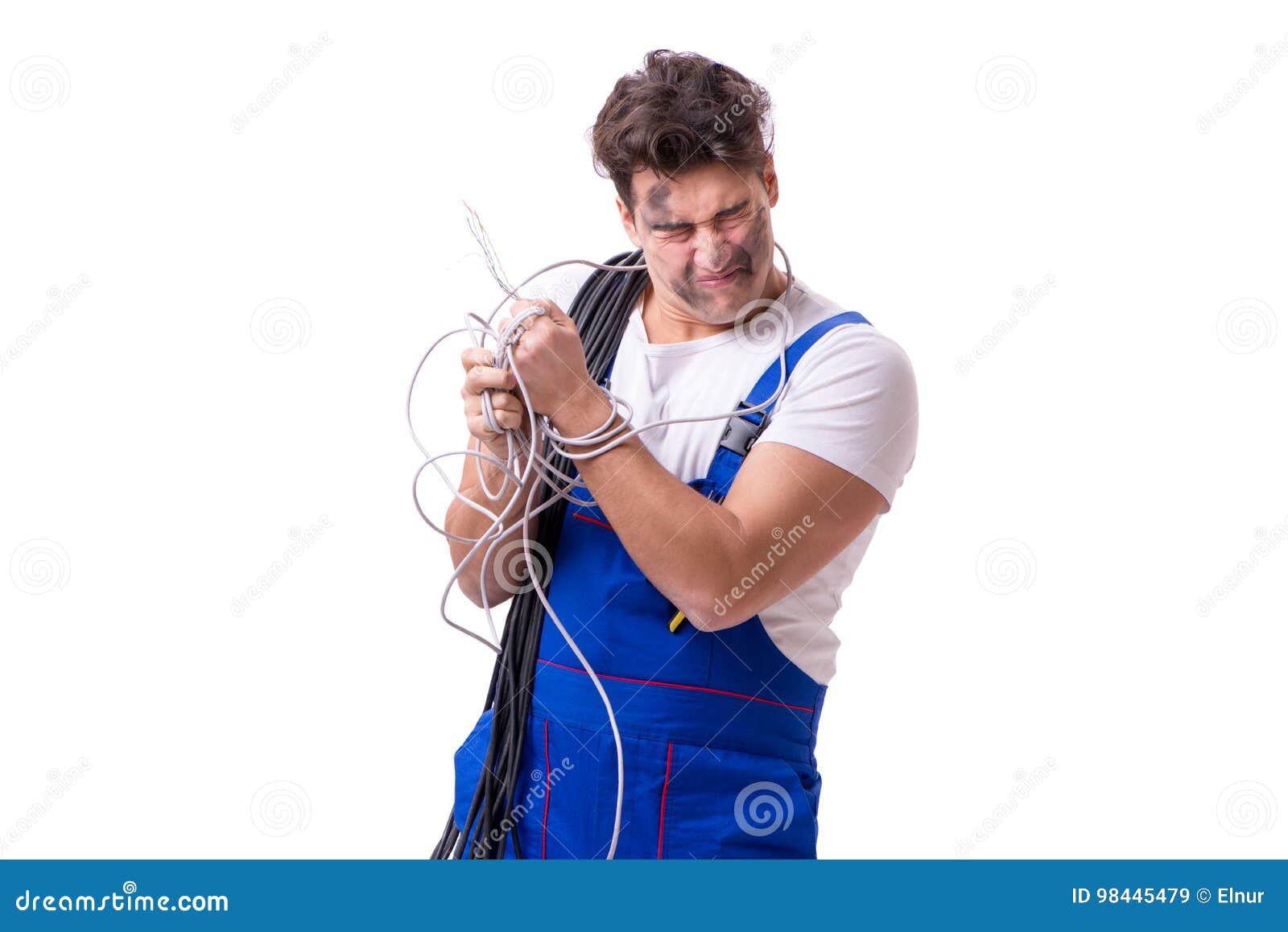 The Funny Man Doing Electrical Repair Stock Image - Image of dirty ...