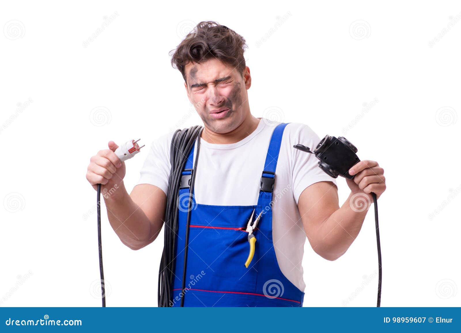 The Funny Man Doing Electrical Repair Stock Image - Image of power ...
