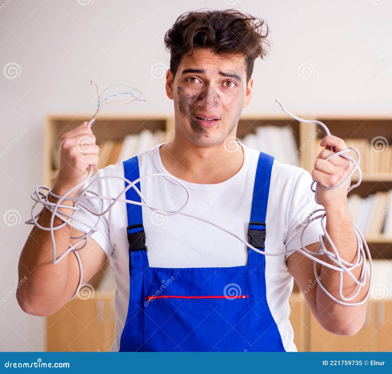 Funny Man Doing Electrical Repairs at Home Stock Image - Image of short ...