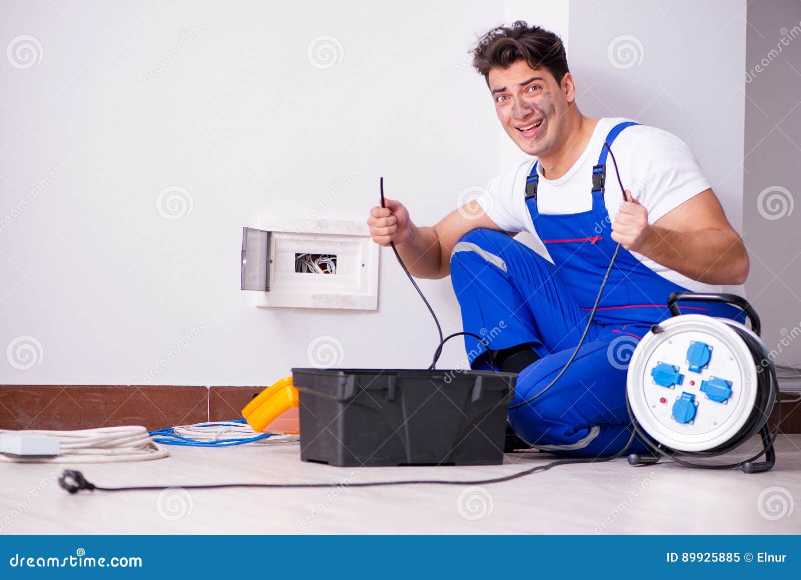 The Funny Man Doing Electrical Repairs at Home Stock Image - Image of ...