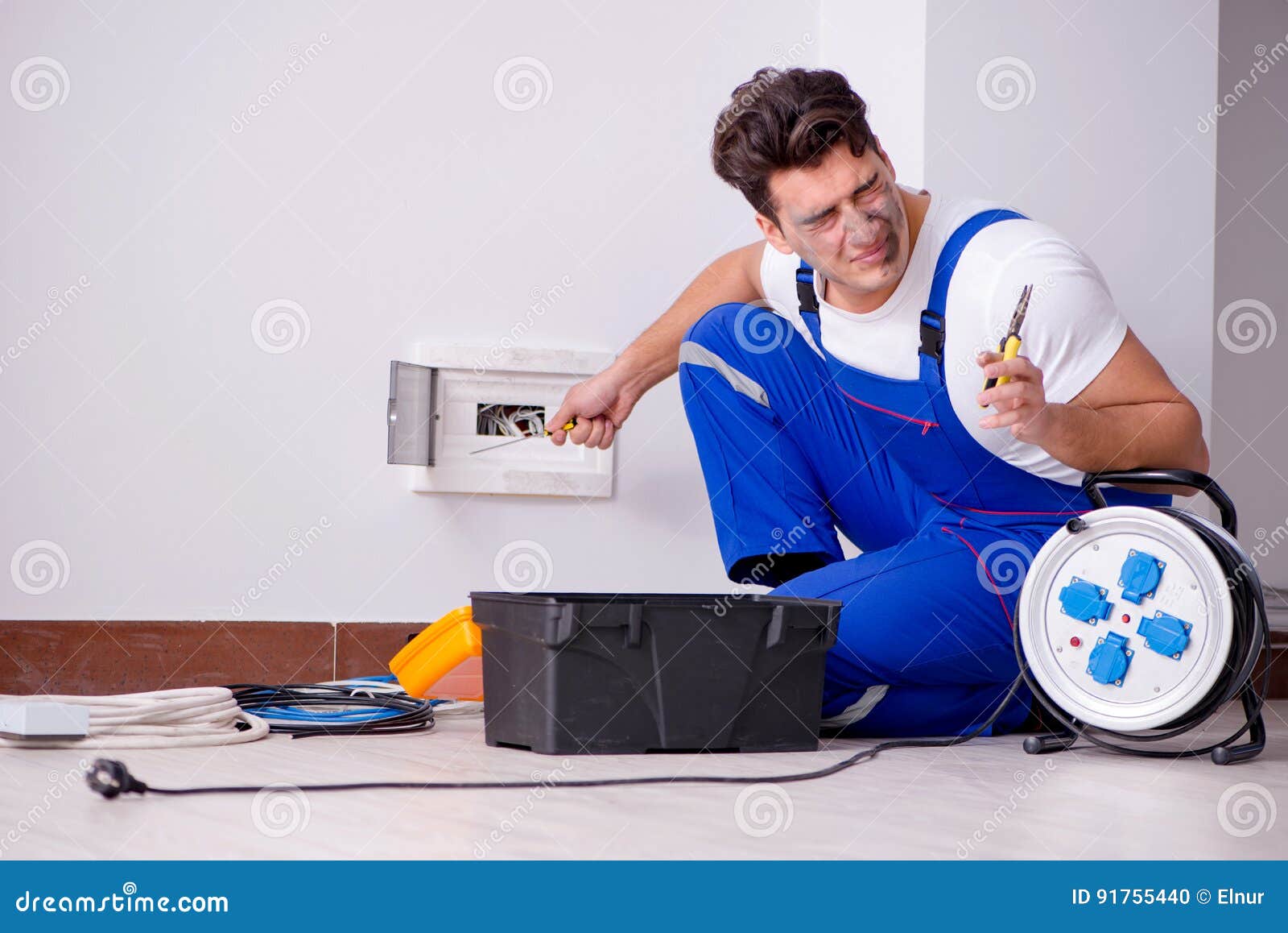 The Funny Man Doing Electrical Repairs at Home Stock Photo - Image of ...