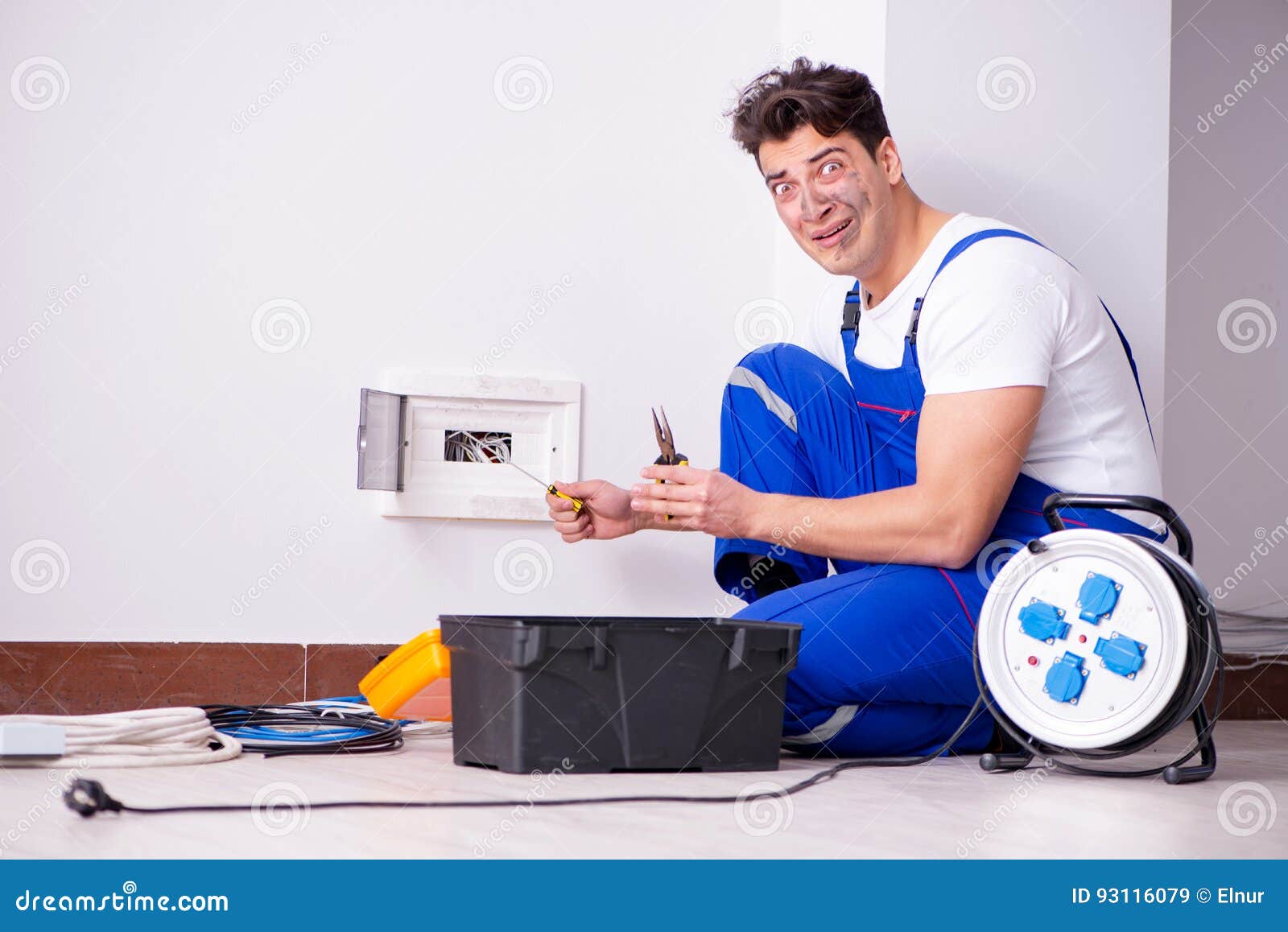 The Funny Man Doing Electrical Repairs at Home Stock Image - Image of ...