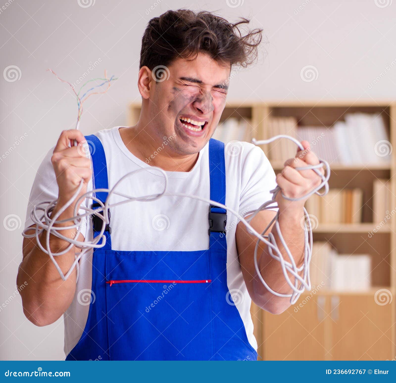 Funny Man Doing Electrical Repairs at Home Stock Image - Image of ...